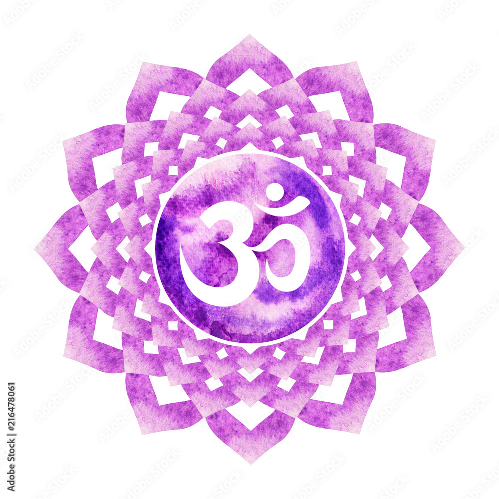 purple color of chakra symbol crown concept, flower floral, watercolor ...