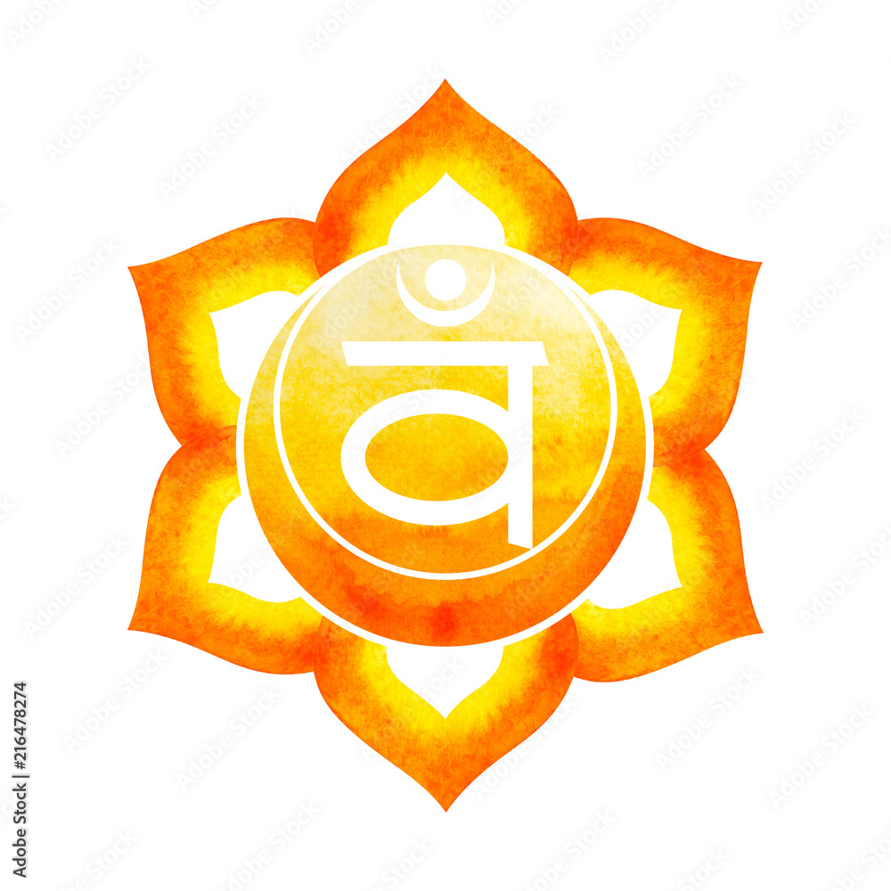 orange color of chakra symbol sacral concept, flower floral, watercolor ...