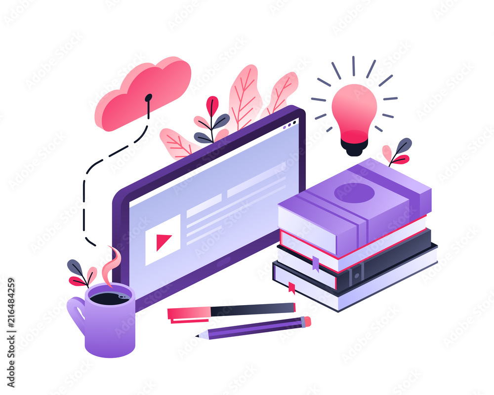 Vector concept for online education. Flat 3d isometric design. Online ...