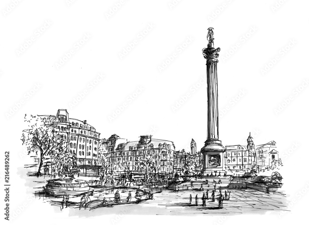 Hand drawn sketch Trafalgar square Stock Illustration | Adobe Stock