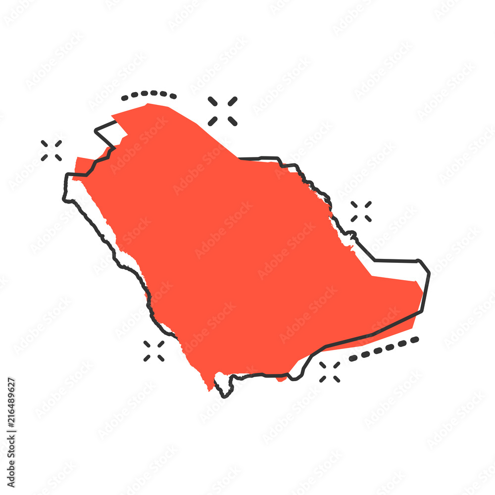 Vector cartoon Saudi Arabia map icon in comic style. Saudi Arabia sign ...