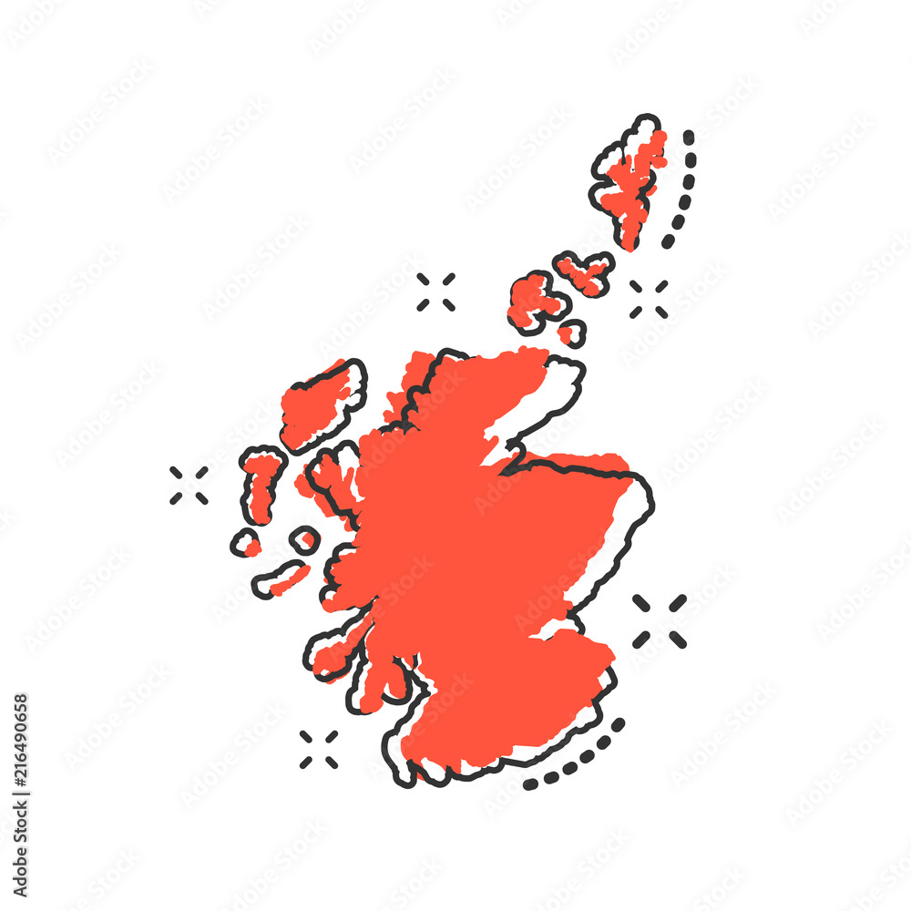 Vector cartoon Scotland map icon in comic style. Scotland sign ...
