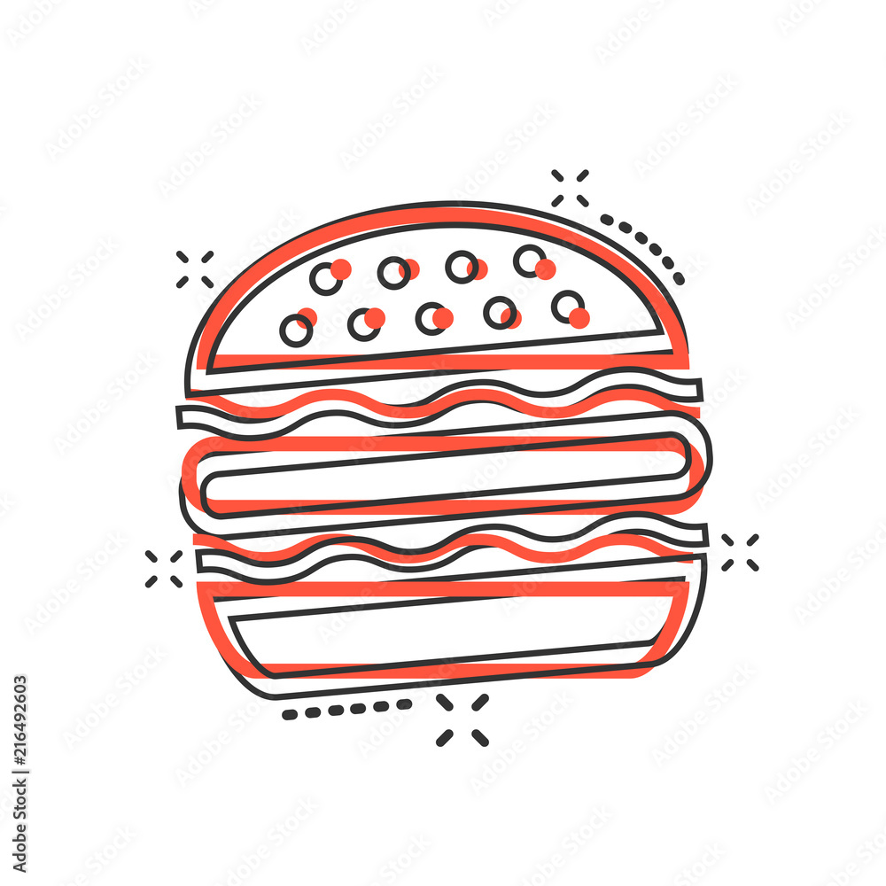 Vector cartoon burger fast food icon in comic style. Hamburger sign ...