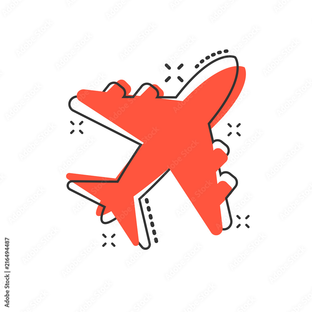 Vector cartoon airplane icon in comic style. Airport plane sign ...