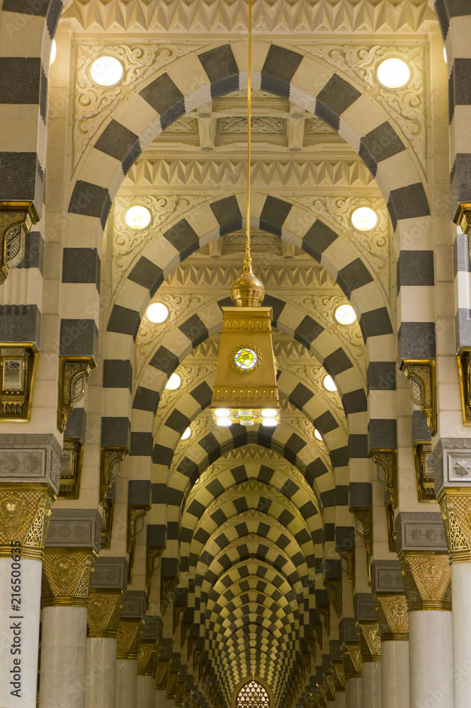 Interior of Masjid (mosque) Nabawi in Al Madinah, Saudi Arabia. Stock ...