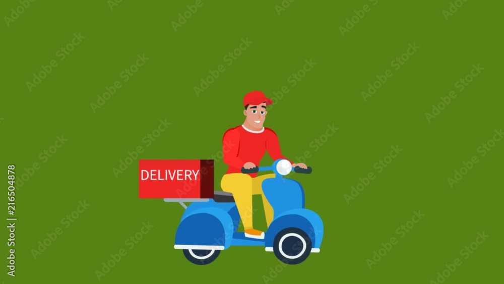Delivery service footage. PNG+Alpha. Cartoon young man riding a Scooter ...
