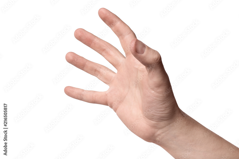 A hand catching or frightening somebody, isolated on white background ...