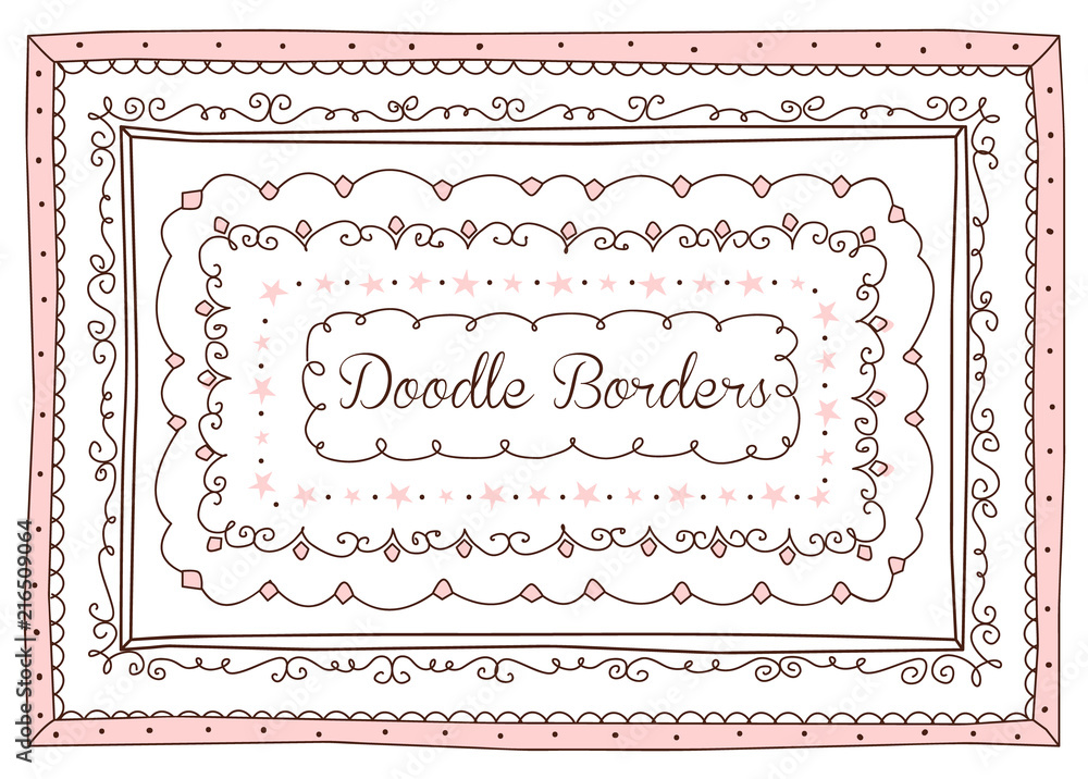Vector set of cute doodle frames and borders. Hand drawn design element ...