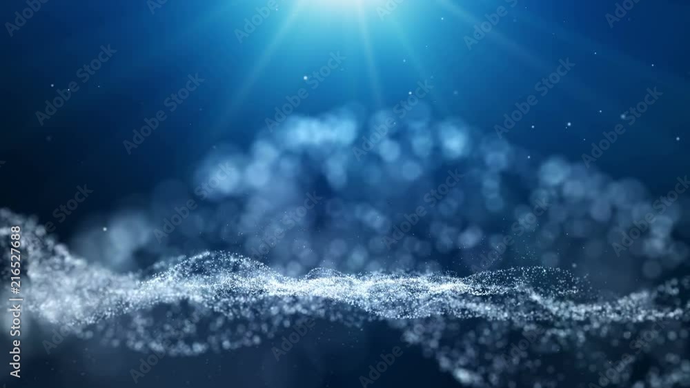 Seamless loop, loopable, Blue digital abstract background with wave particles, glow sparkles and ...