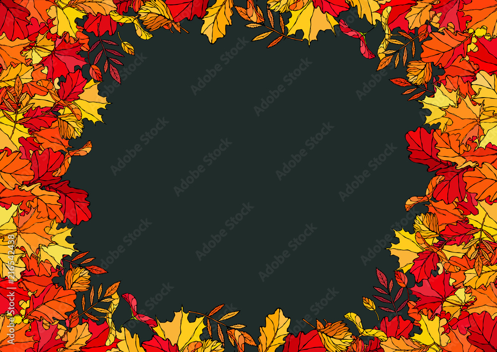 Black Board. Autumn Background Layout Frame with Falling Leaves. Maple ...