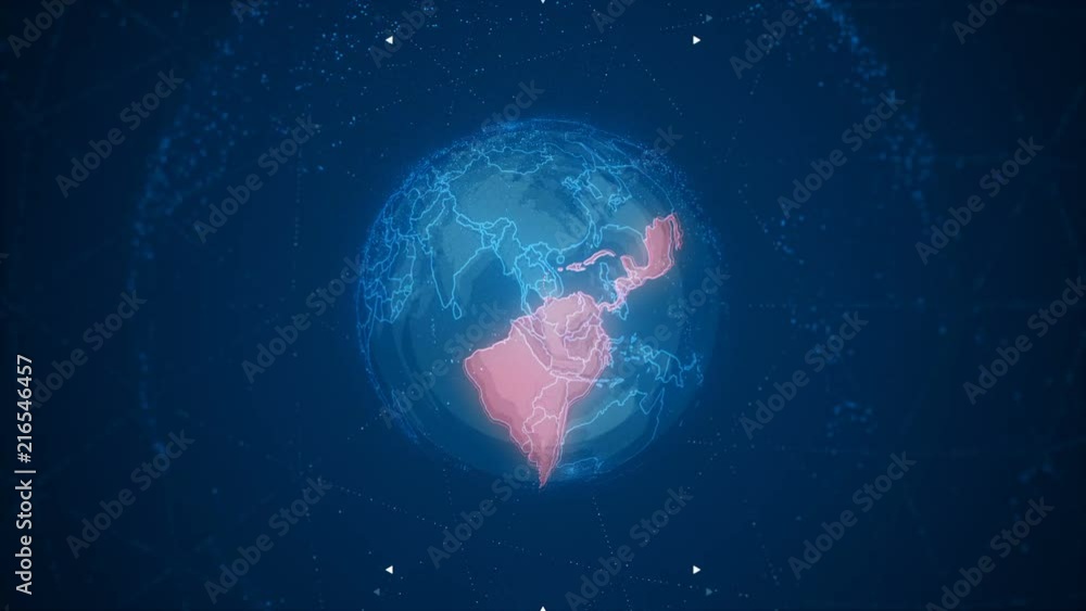 Motion animation Earth rotating around its axis with detailed map of ...