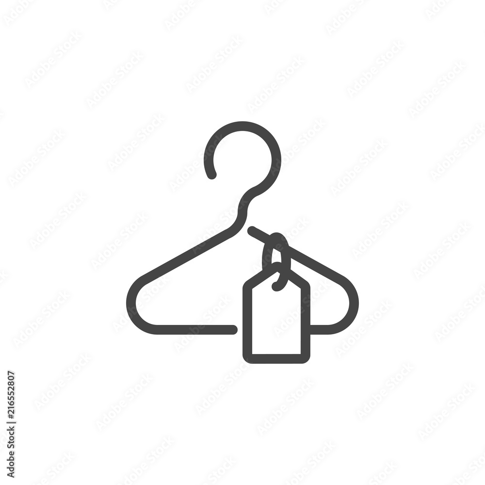 Clothes rack with rag line icon. Hanger for wardrobe contour logo ...