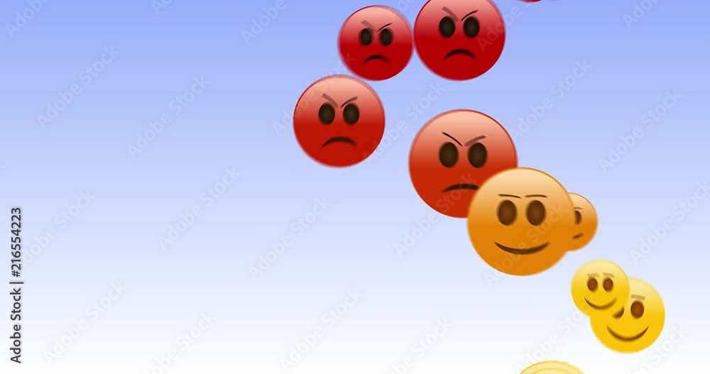 Angry Emojis bubbles up in the air on white/blue background Stock Video ...