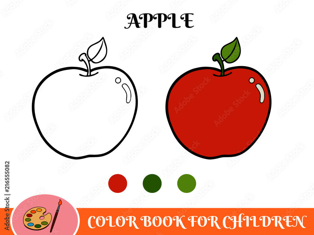 Cartoon apple in a color book with color point for children Stock ...