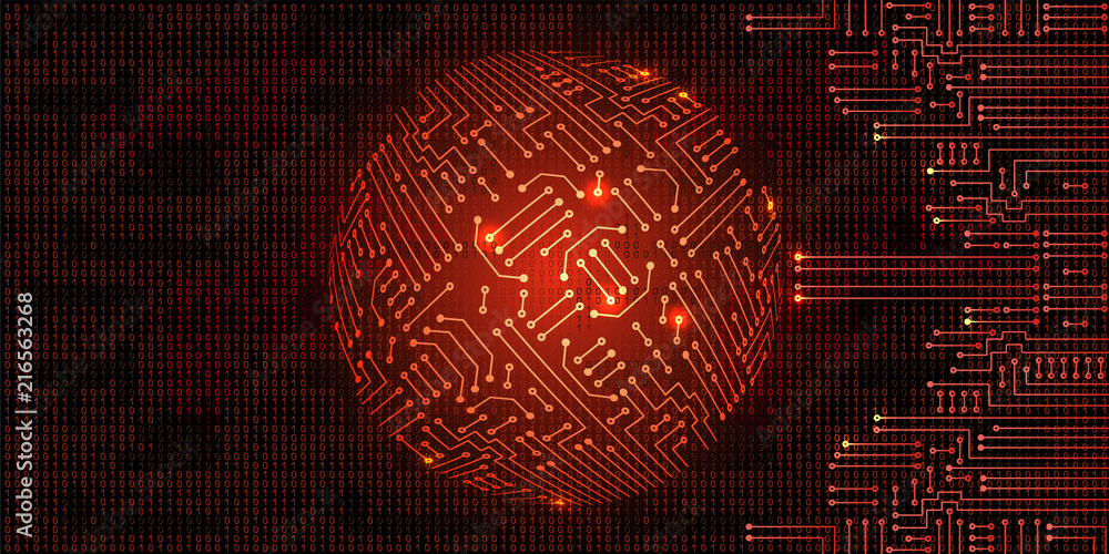 Electronic circuit with binary code and sphere Stock Vector | Adobe Stock