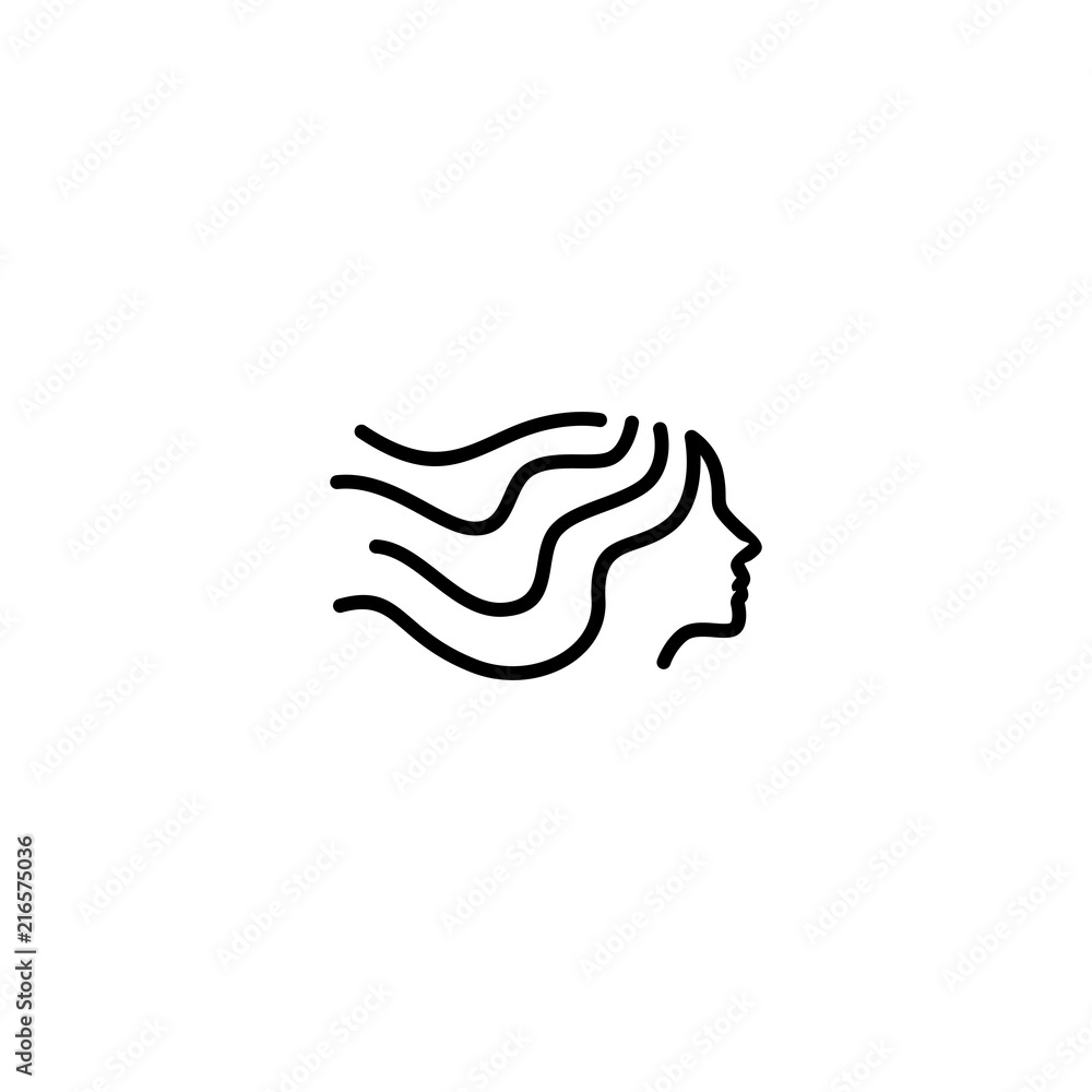 girl long hair logo vector line illustration side view Stock Vector ...