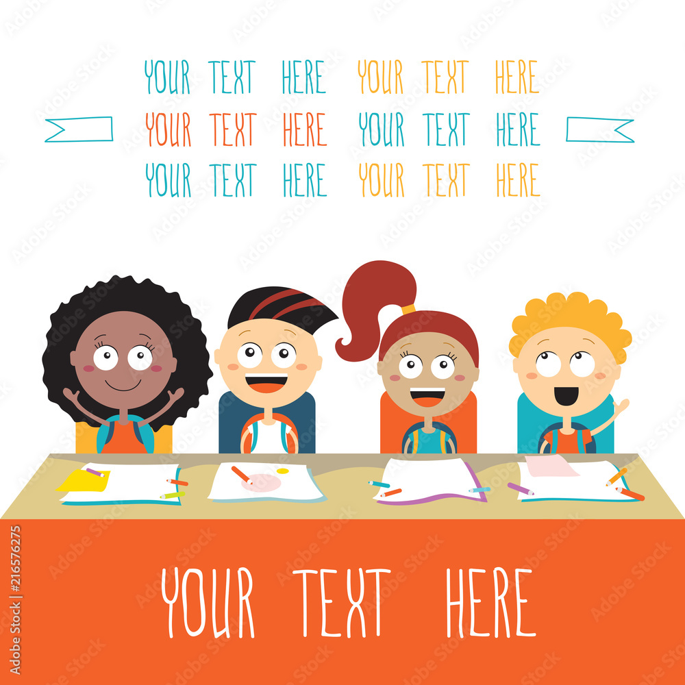 Happy kids at lesson Back to school theme Stock Vector | Adobe Stock