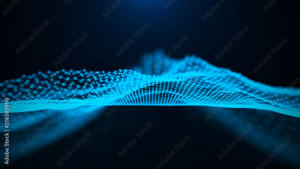 Big data visualization. Sound wave. 3d rendering. Data array visual ...