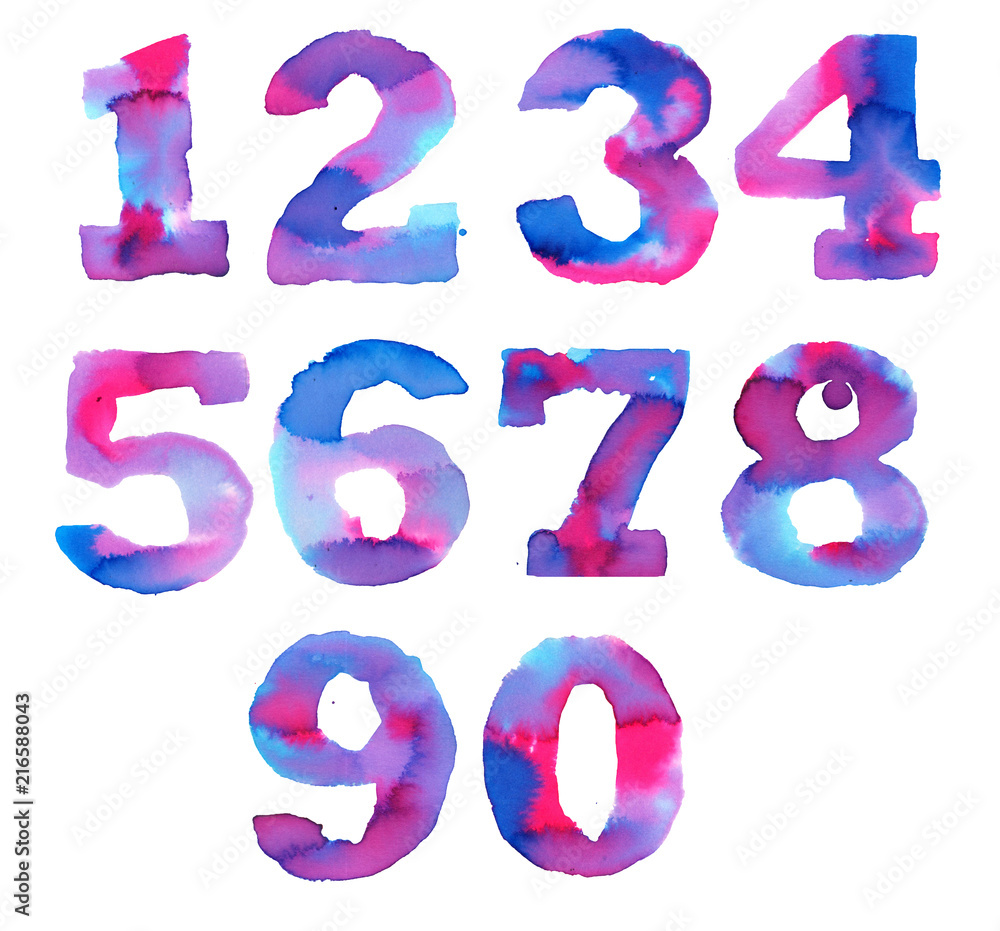 Watercolor Numbers on a white background Stock Illustration | Adobe Stock