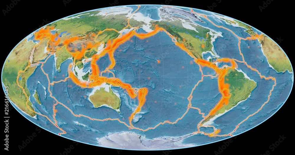 Tectonic activity within the Pacific Ring of Fire on the global map in ...