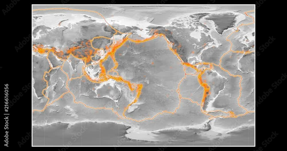 Tectonic activity within the Pacific Ring of Fire on the global map in ...