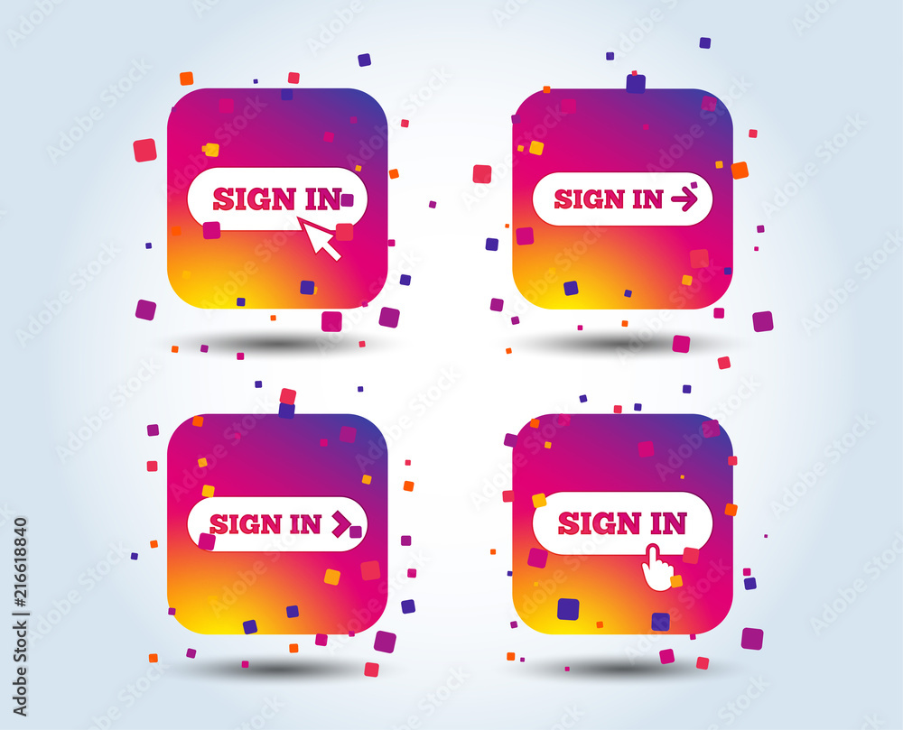 Sign in icons. Login with arrow, hand pointer symbols. Website or App ...