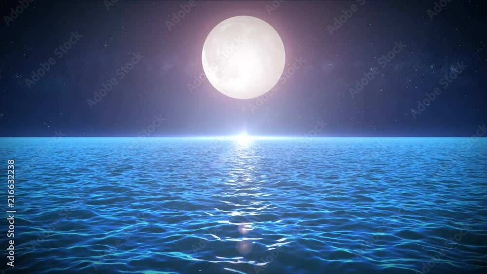 Seascape In The Moonlight Background/ Animation of loopable night ocean ...