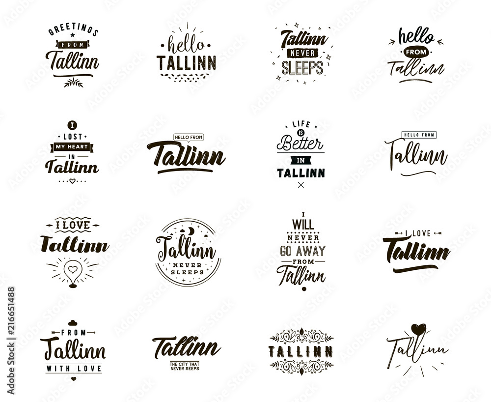 Greeting cards, vector design. Isolated logos. Typography set. Stock ...
