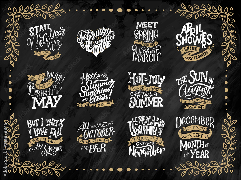 Set of compositions for every months, calendar, planner template. Hand ...