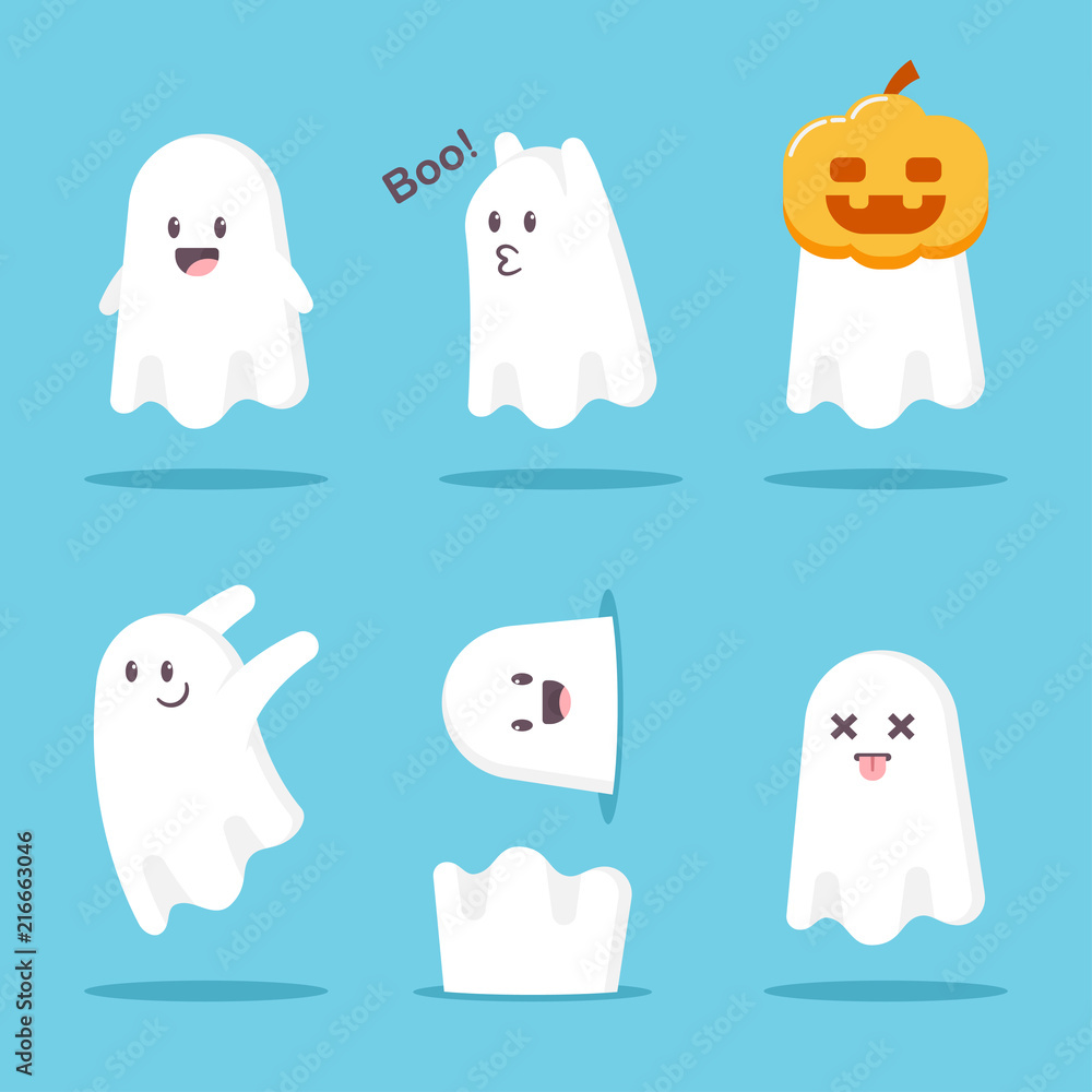Cute cartoon ghost set. Vector Halloween funny character monster ...