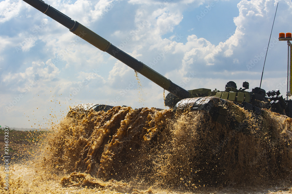 tank crossing a water barrier Stock Photo | Adobe Stock