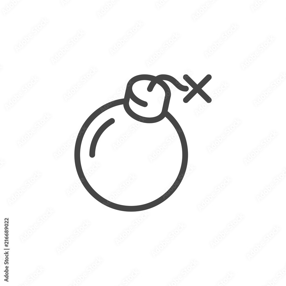 Bomb line icon. Explosive dynamite, symbol of danger, war, risk. Web ...