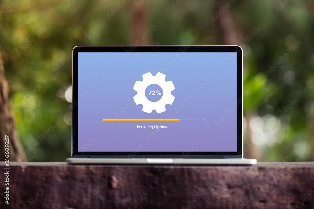 Installing update process with gearbox percentage progress and loading ...