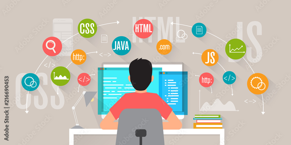 Front End Development Web Application Website Creating Concept Programmer Coding And