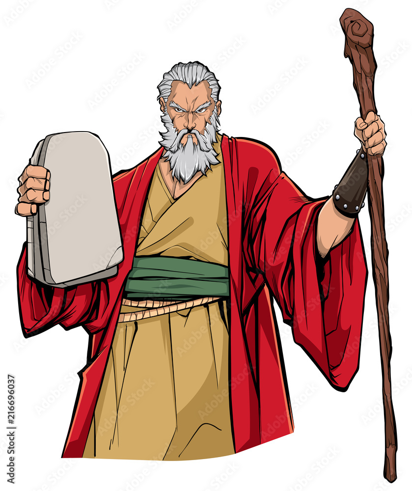 Portrait of Moses holding the stone tablets with the Ten Commandments ...