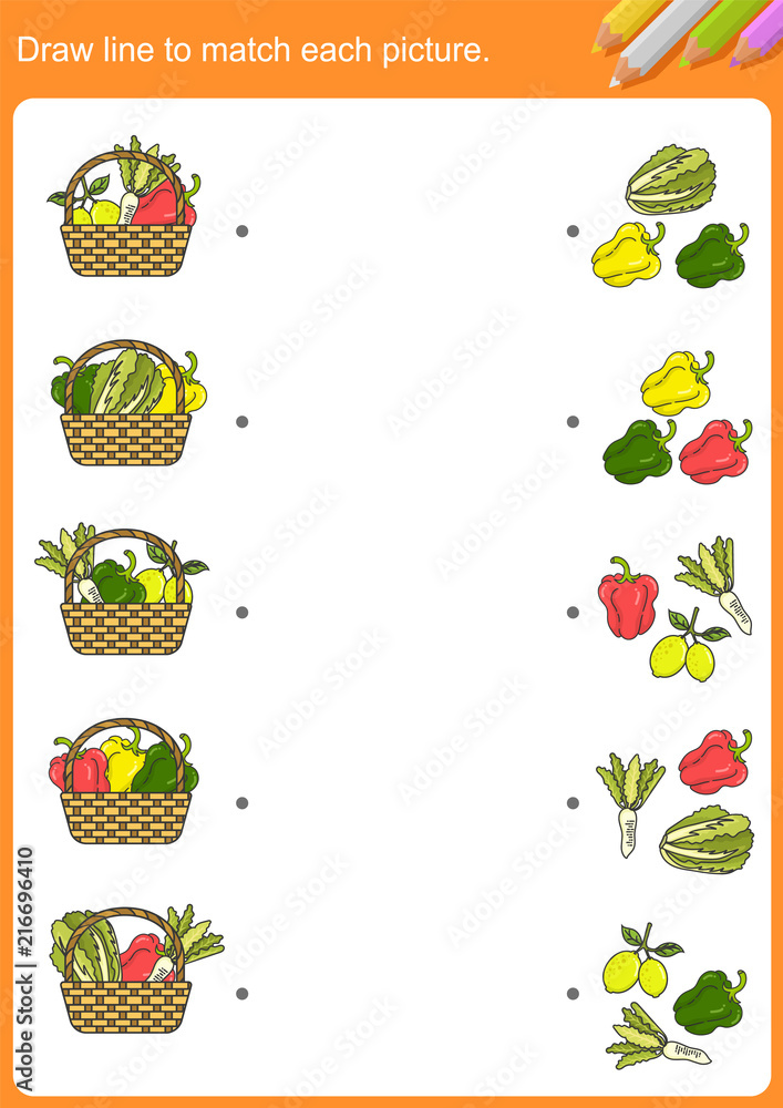 Draw line to match each picture. - Worksheet for education. Stock ...