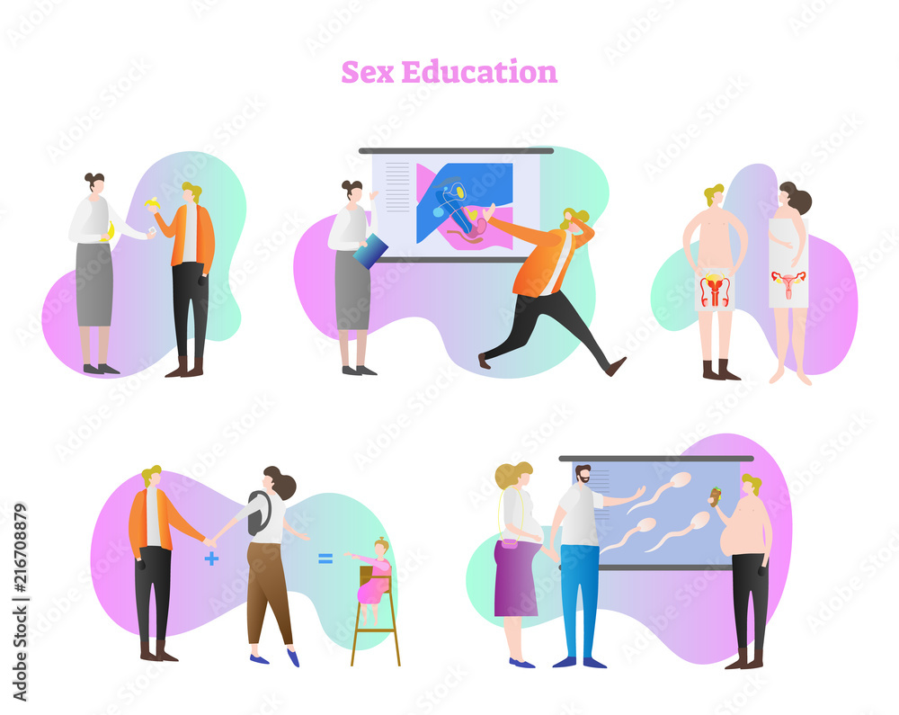 Sex Education Vector Illustration Collection Set Teaching About
