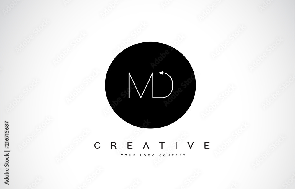 MD M D Logo Design with Black and White Creative Text Letter Vector ...