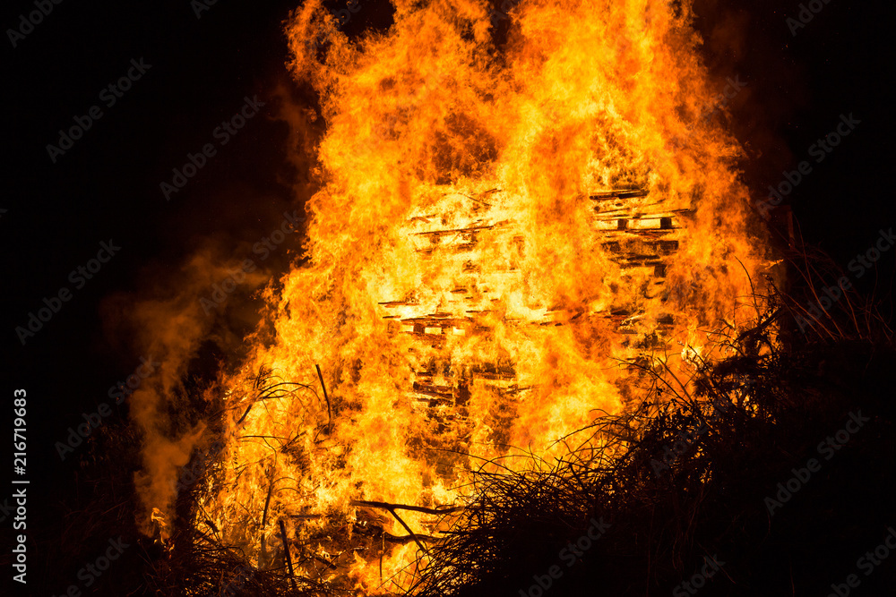 Fire flames with sparks and ember on black background Stock Photo ...