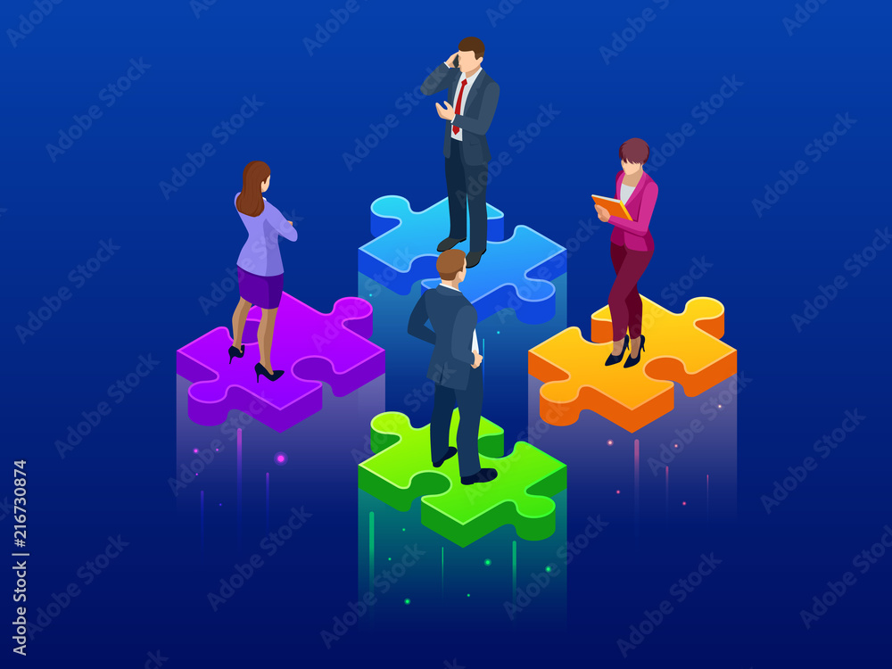 Isometric collaboration and teamwork concept. Simple 4 piece puzzle ...