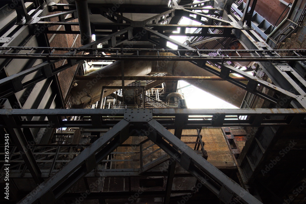 Detail of old rusty structural industrail factory. Concrete and steel ...