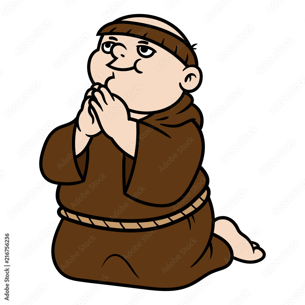 Cartoon Monk Praying Stock Vector | Adobe Stock