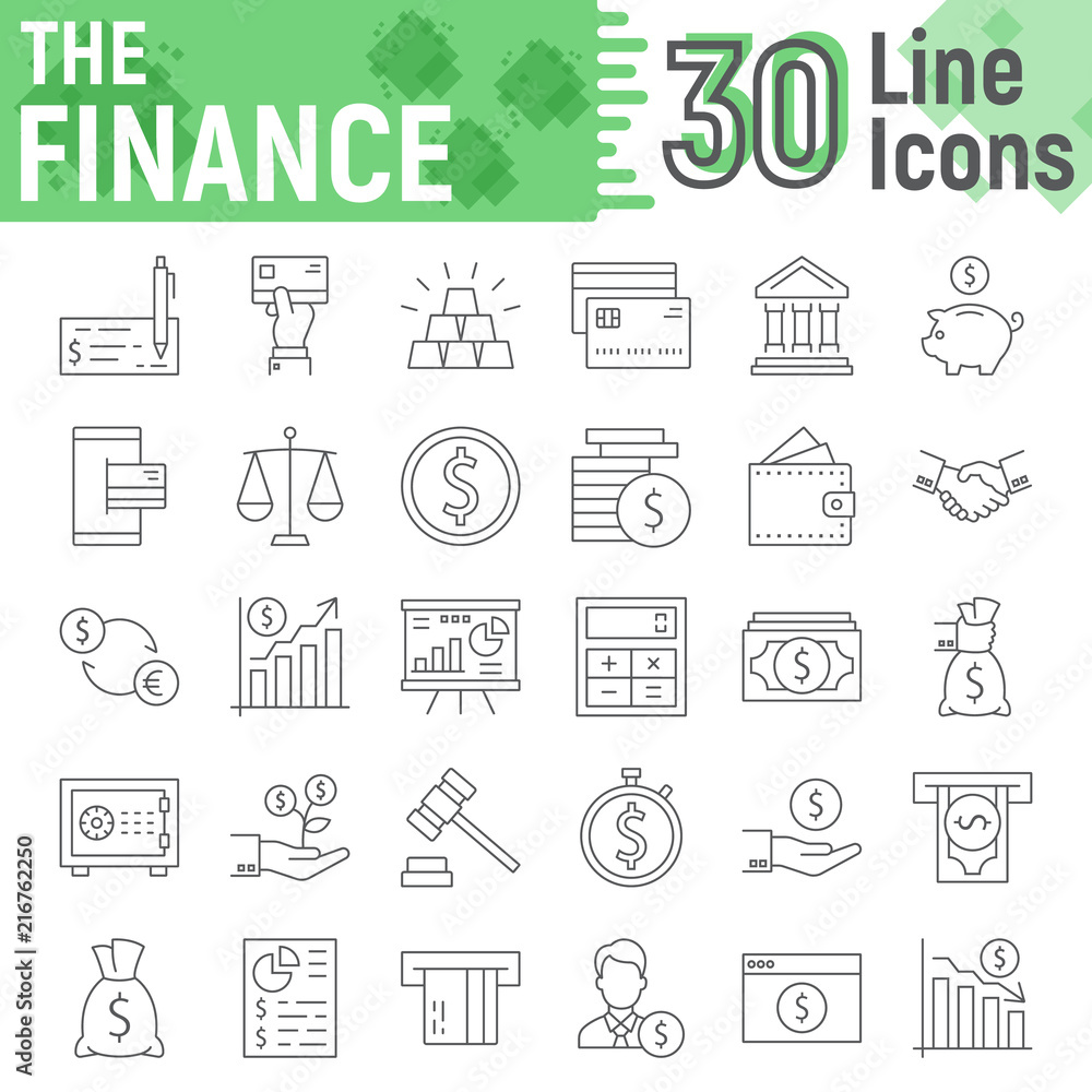 Finance thin line icon set, banking symbols collection, vector sketches ...