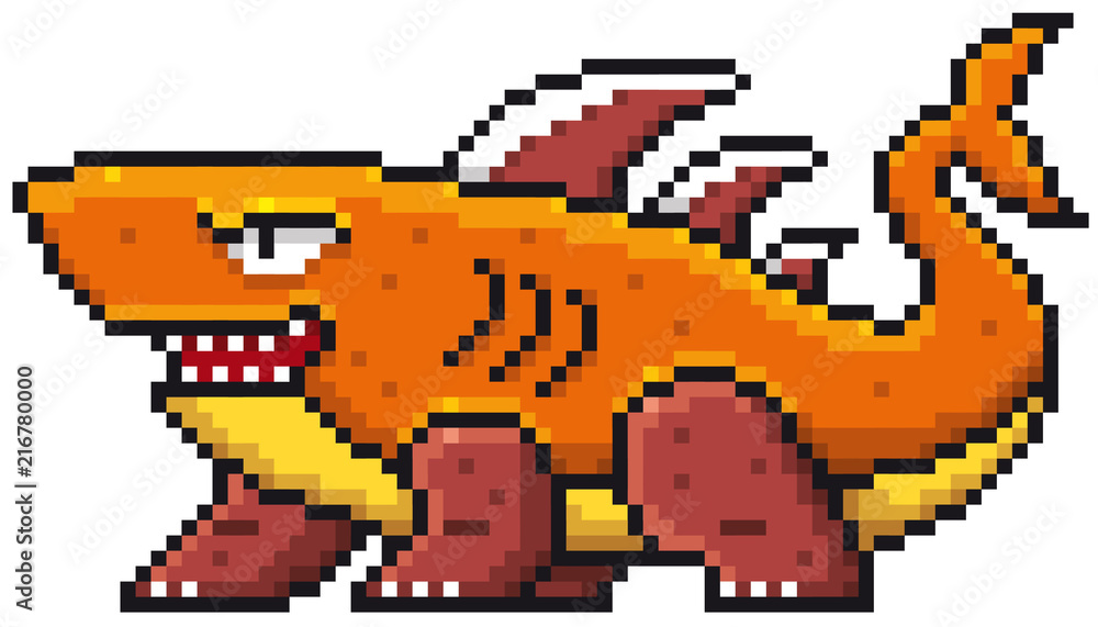 Vector illustration of Cartoon Shark Monster - Pixel design Stock ...