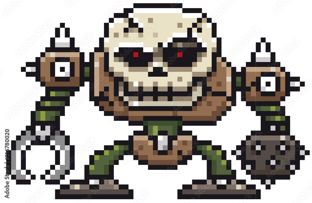 Vector illustration of Cartoon Skull Monster - Pixel design Stock ...