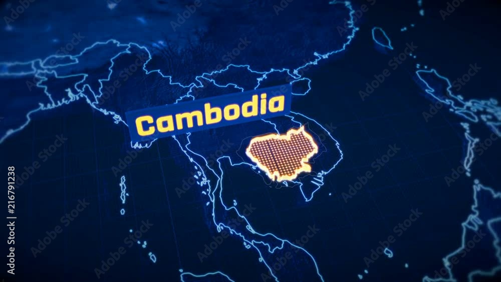 Cambodia country border 3D visualization, modern map outline, travel ...