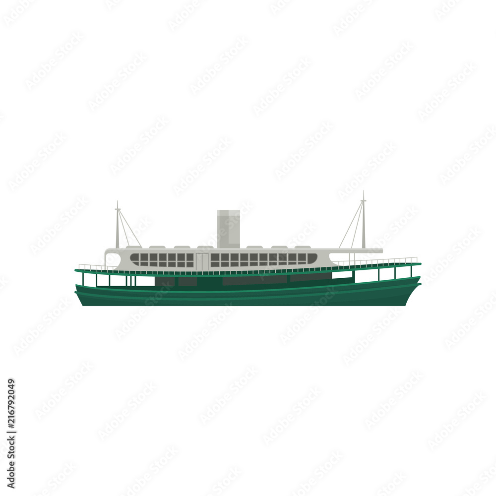 Flat vector icon of famous Hong Kong ferry. Large green ship for ...