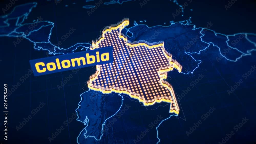 Colombia country border 3D visualization, modern map outline, travel ...