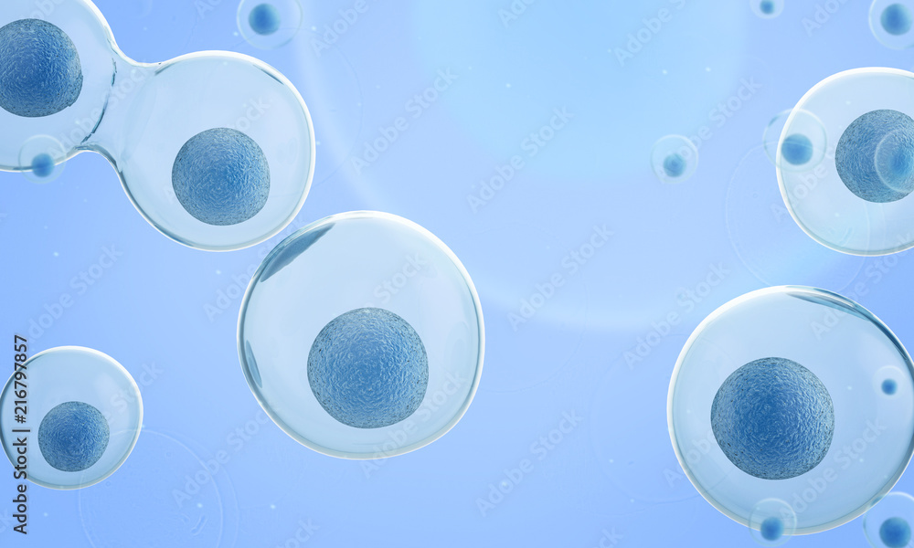 Blue cells under microscope. Life and biology, medicine scientific ...