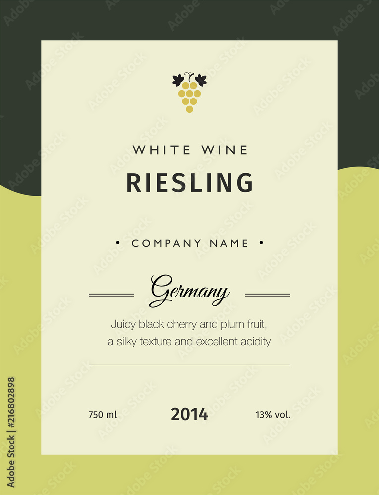 Label for a bottle of wine, glasses and a bunch of grapes. Best quality ...